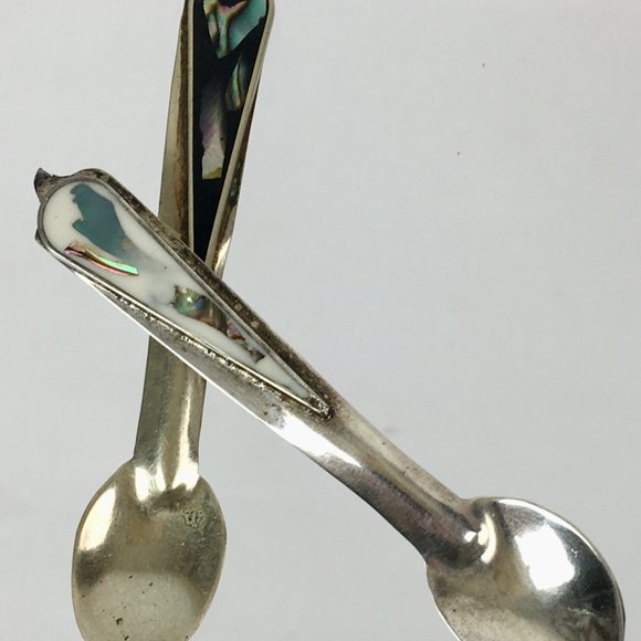 Dining | 2 Vintage Miniature Alpaca Silver Mexico Abalone Mother Of ...
